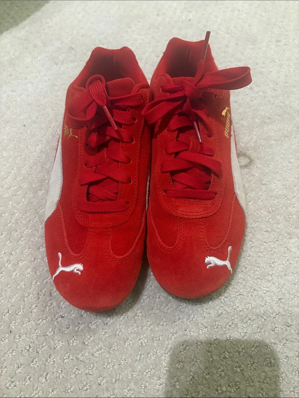 Puma | Shoes | Puma Red Suede Sneakers With White Formstripe And Gold ...